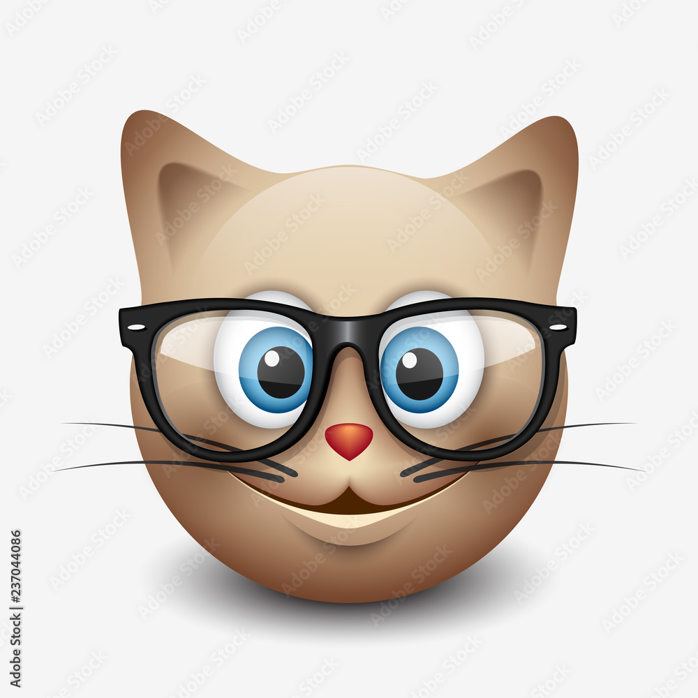 Cute smiling cat emoticon wearing eyeglasses, emoji Stock Vector ...