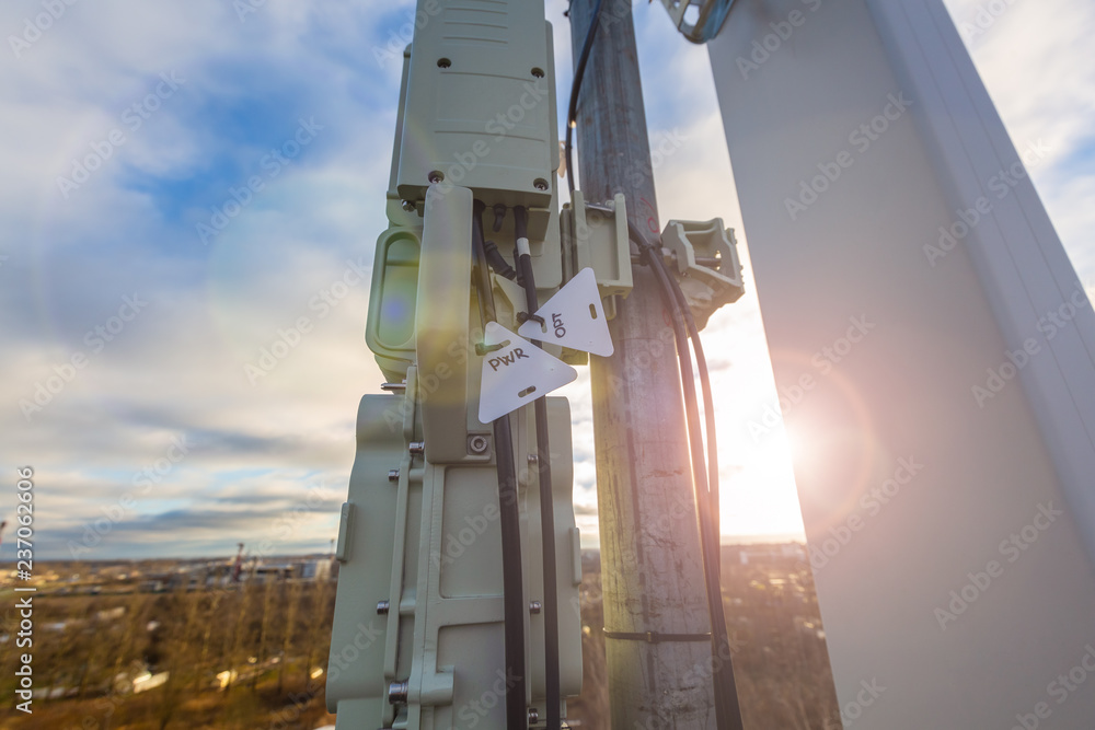 Panel antenna of GSM DCS UMTS LTE bands, GPS antenna and remote radio ...