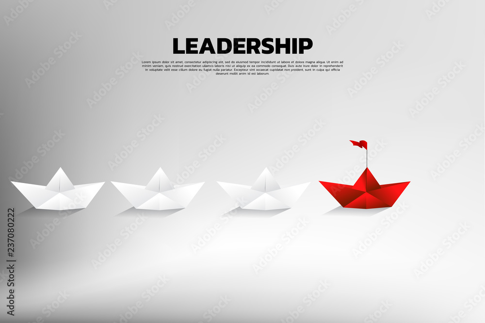 Red origami paper ship leading the group of white. Business Concept of ...