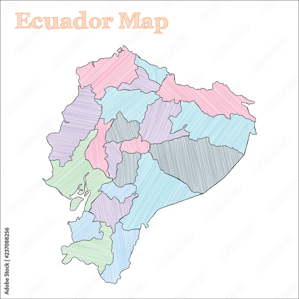 Ecuador hand-drawn map. Colorful sketchy country outline. Extraordinary ...