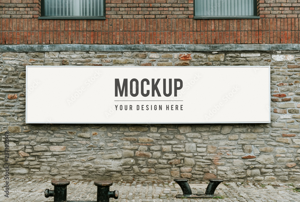 Rectangular public signage mockup on a brick wall Stock Photo | Adobe Stock