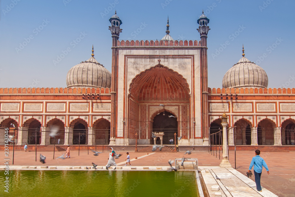 Islamic Jama Masjid Mosque, Masjid i Jahan Numa, with domes and ...