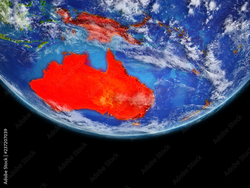 Australia from space on model of planet Earth. Extremely fine detail of ...