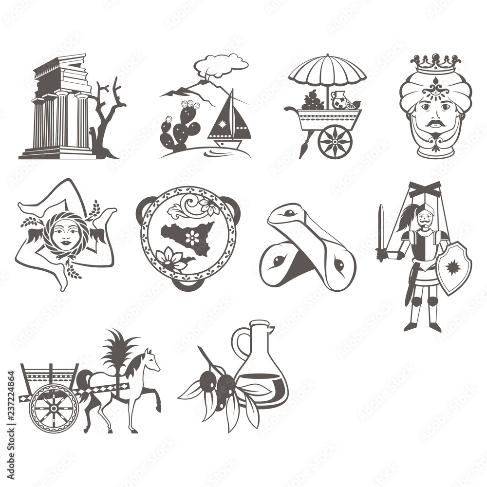 Sicily icon set Stock Vector | Adobe Stock