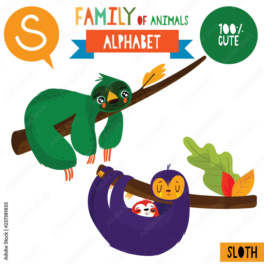Letter S-Mega big set.Cute vector alphabet with family of animals in ...