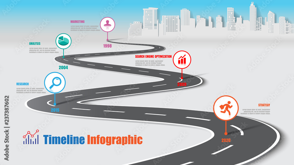 Business road map timeline infographic city designed for abstract ...