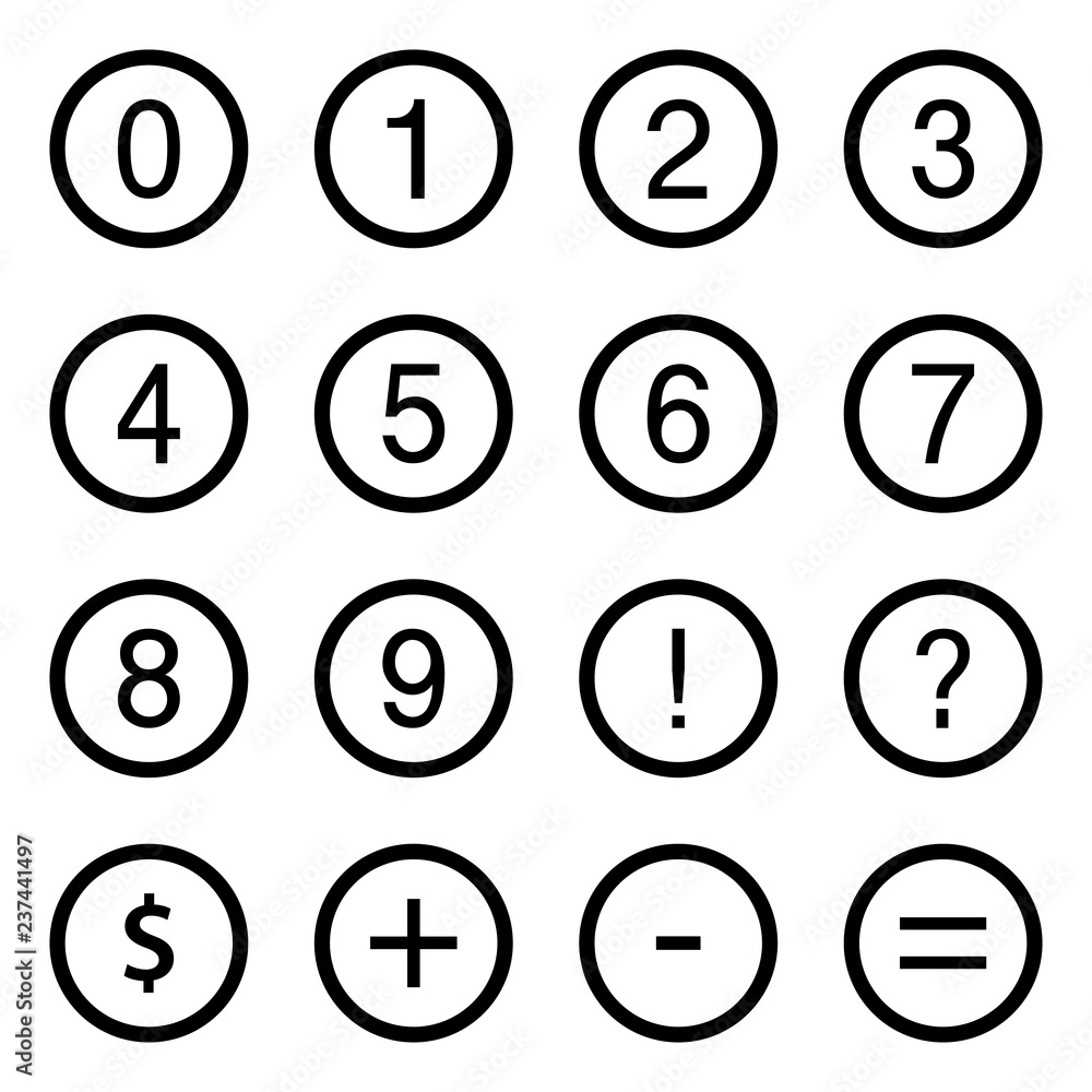 Numbers and Mathmatical Symbol Circle Icons Stock Vector | Adobe Stock