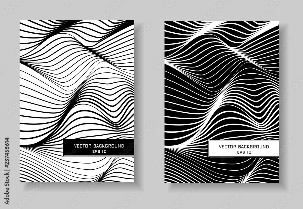 Book covers set. Black and white line art design. Waving squiggle lines ...