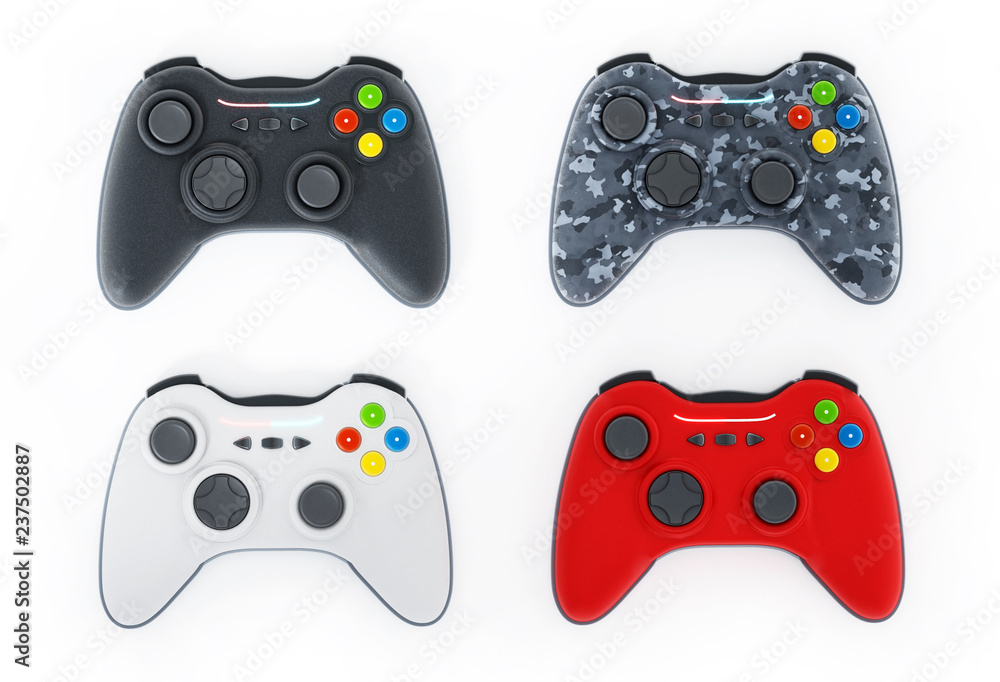 Generic game controllers isolated on white background. 3D illustration ...