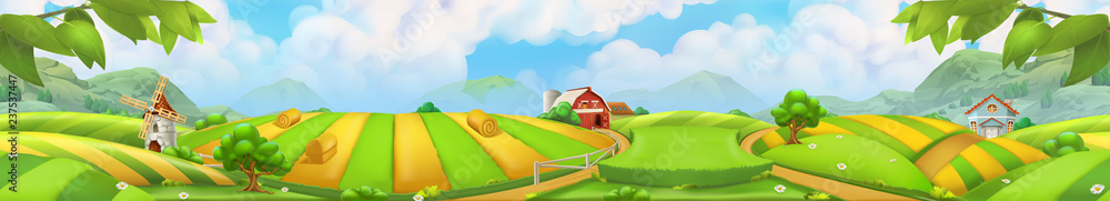 Farm, panorama landscape vector background Stock Vector | Adobe Stock