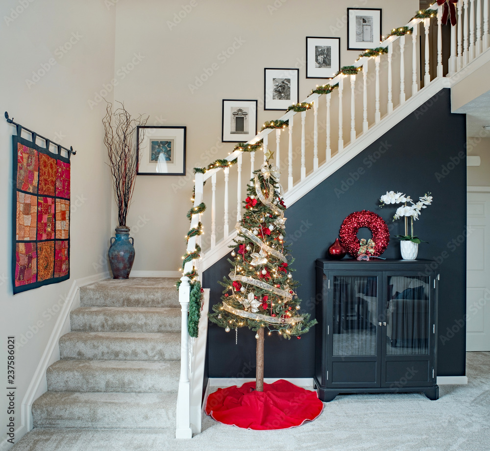 Open Staircase with Christmas Tree Stock Photo | Adobe Stock
