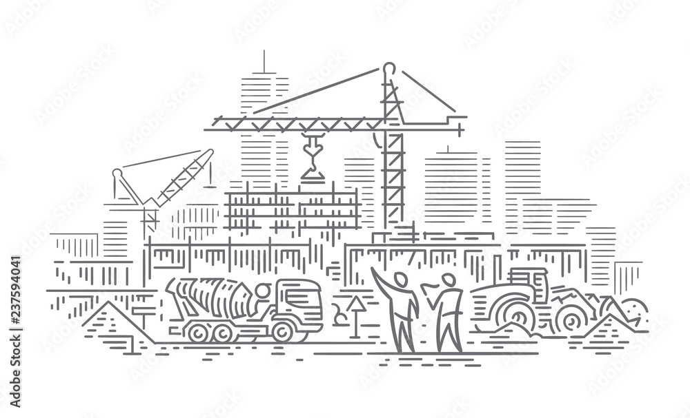 Construction site line sketch. Vector. Stock Vector | Adobe Stock