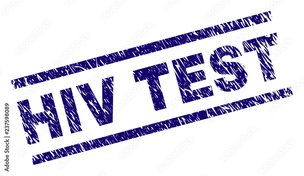 Stock-Vektorgrafik „HIV TEST seal print with scratced style. Blue ...