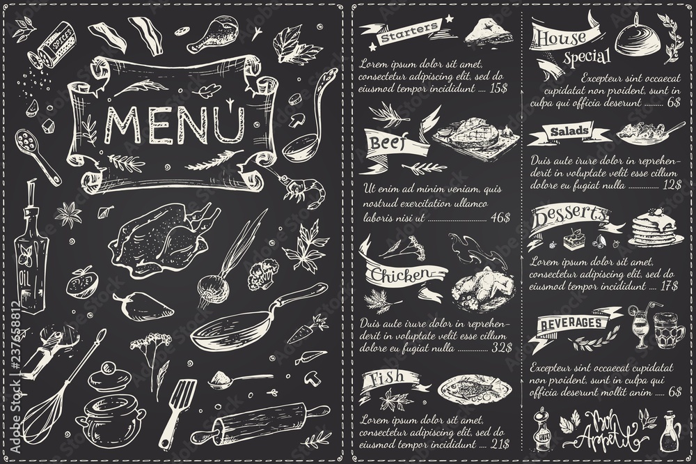 Vintage menu main page design. Hand drawn vector Stock Vector | Adobe Stock