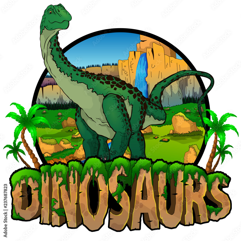 Logo Dinosaurs World with Diplodocus. Vector illustration. Stock Vector ...