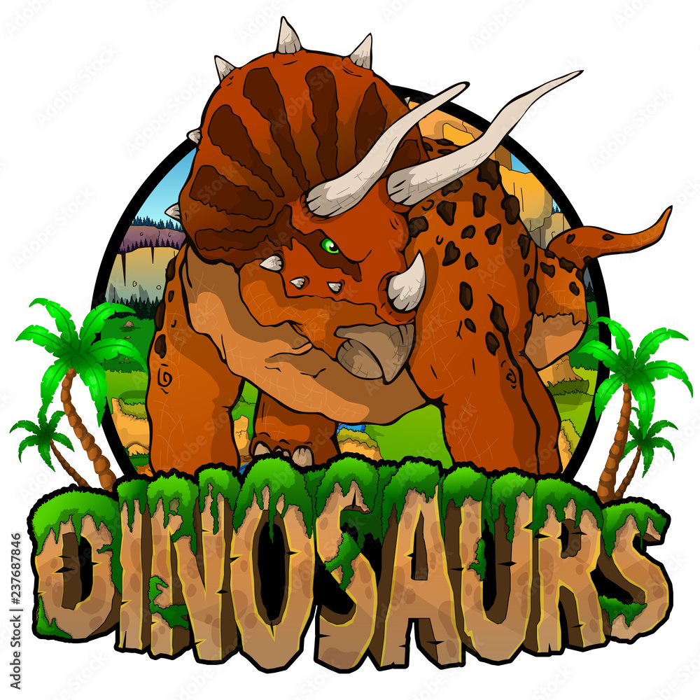 Logo Dinosaurs World with Triceratops. Vector illustration. Stock ...