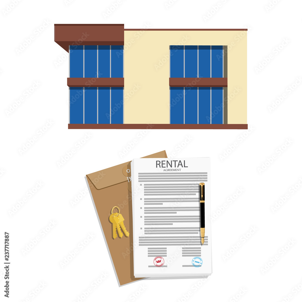 Rental agreement concept. Rental agreement, keys, pen and house Stock ...