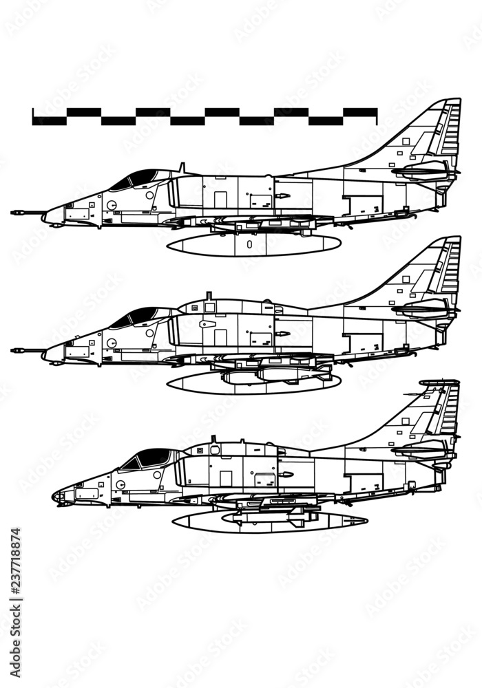 Douglas A-4 SKYHAWK. Outline drawing Stock Vector | Adobe Stock