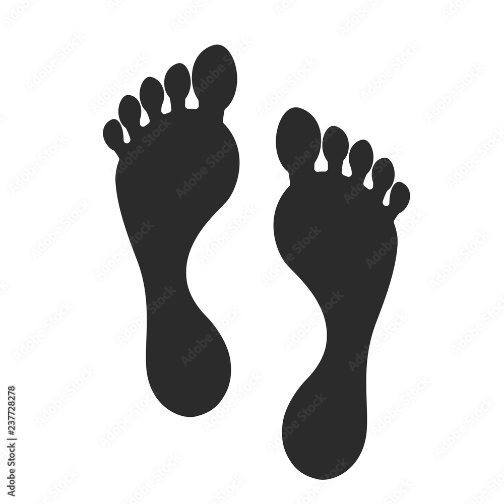 Trace of human foot. Footprint path, footprints, silhouette sign of ...