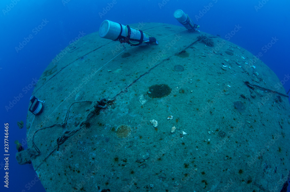 Scuba tanks/stage tanks attached to the HTMS Sattakut´ tower during the ...