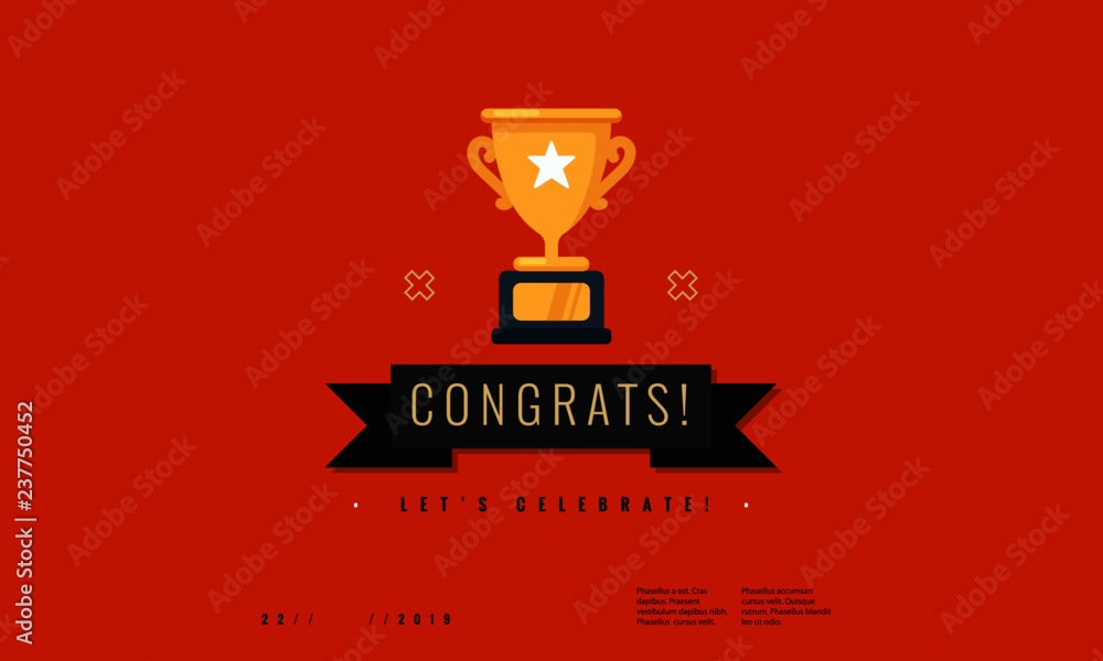 Congrats Let's Celebrate Card Trophy Illustration In Line Art Style ...