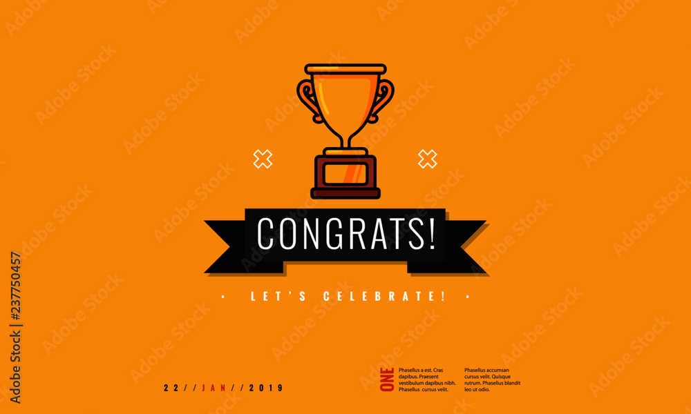Congrats Let's Celebrate Card Trophy Illustration In Line Art Style ...