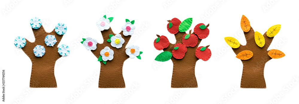 4 seasons, winter, spring, summer, autumn tree of bright felt. Craft ...