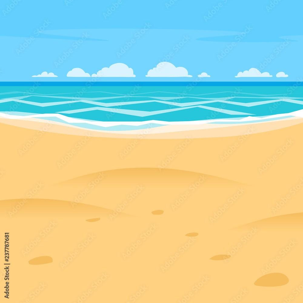 Sand beach simple cartoon style background. Sea shore view Stock Vector ...