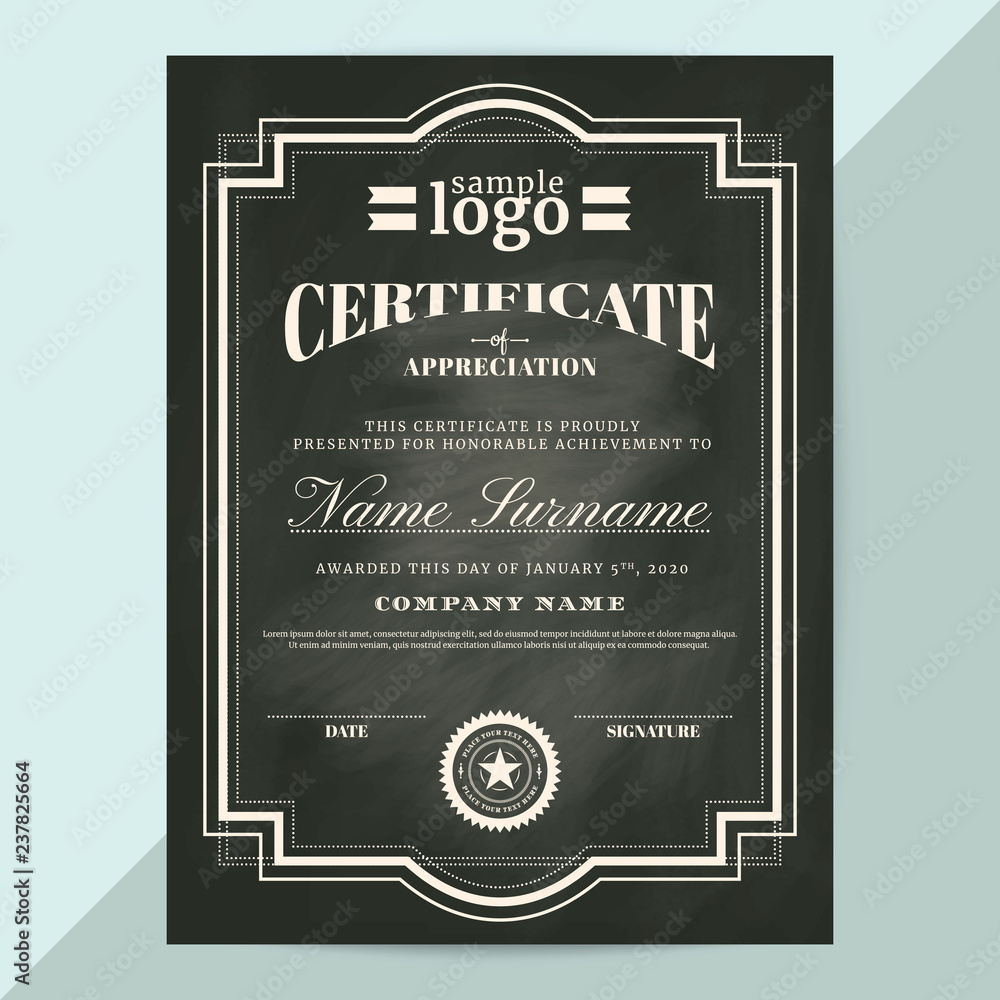 certificate of appreciation frame template in chalkboard style Stock ...