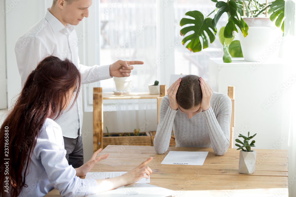 Angry recruiters scolding female job applicant, asking her to leave ...