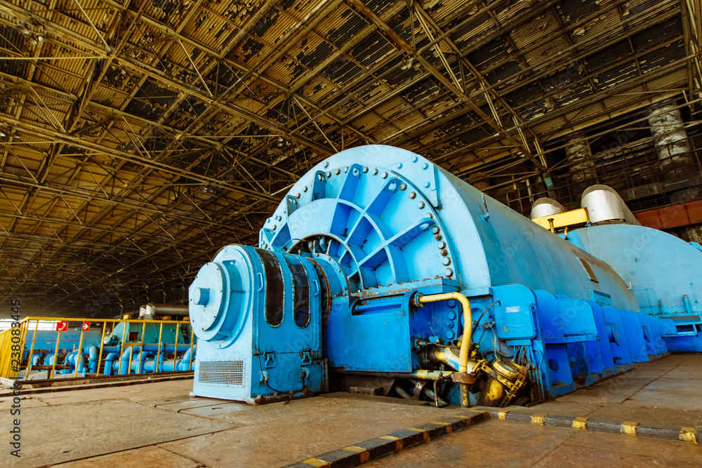 Interior of Turbine generator in a big power plant. Hydroelectric power ...