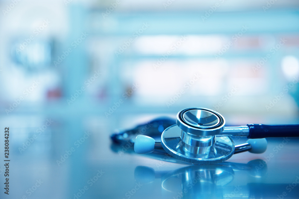 stethoscope for medical doctor diagnosis on blue health science ...