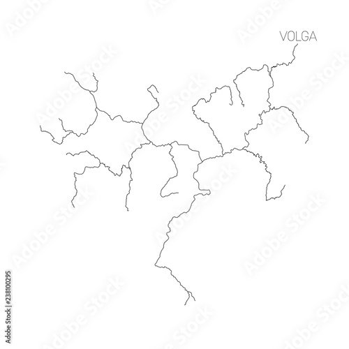Map of Volga river drainage basin. Simple thin outline vector ...