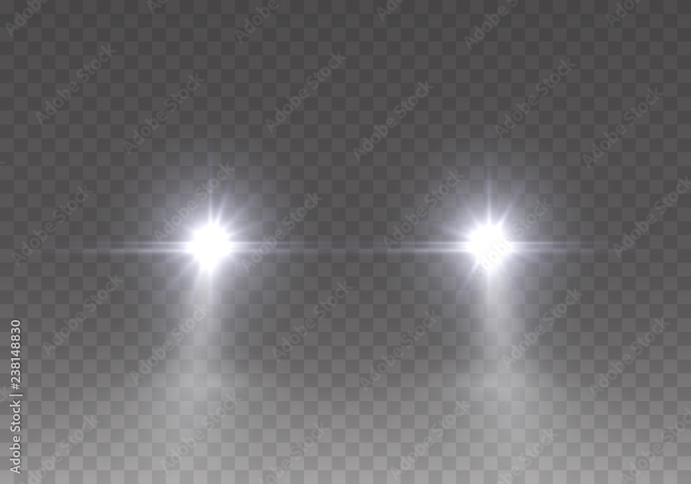 Cars headlight effect. Realistic white round flares beams isolated on ...