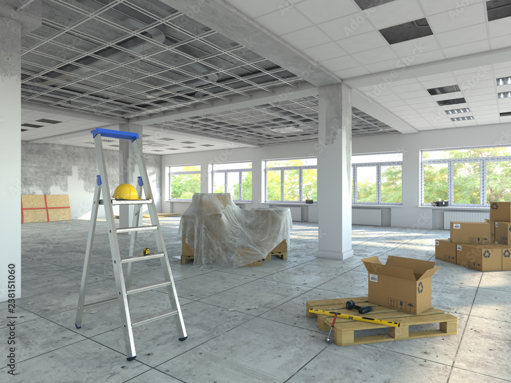 3D rendering premises under repair Stock Photo | Adobe Stock
