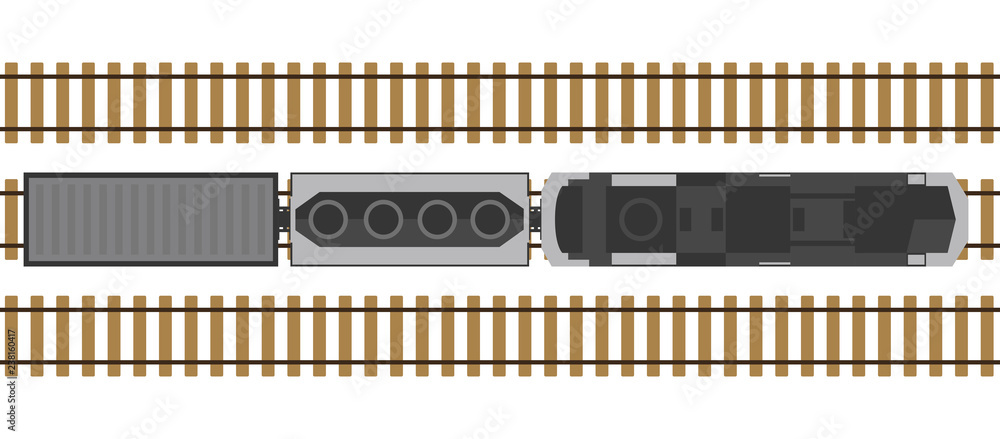 Modern train on rails isolated on white background. Railway station ...
