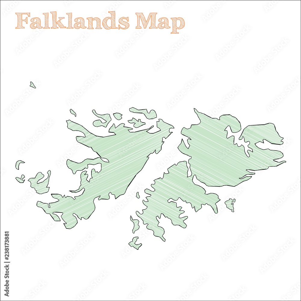 Falklands hand-drawn map. Colourful sketchy country outline. Fine ...