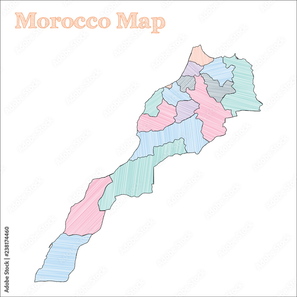 Morocco hand-drawn map. Colorful sketchy country outline. Radiant ...