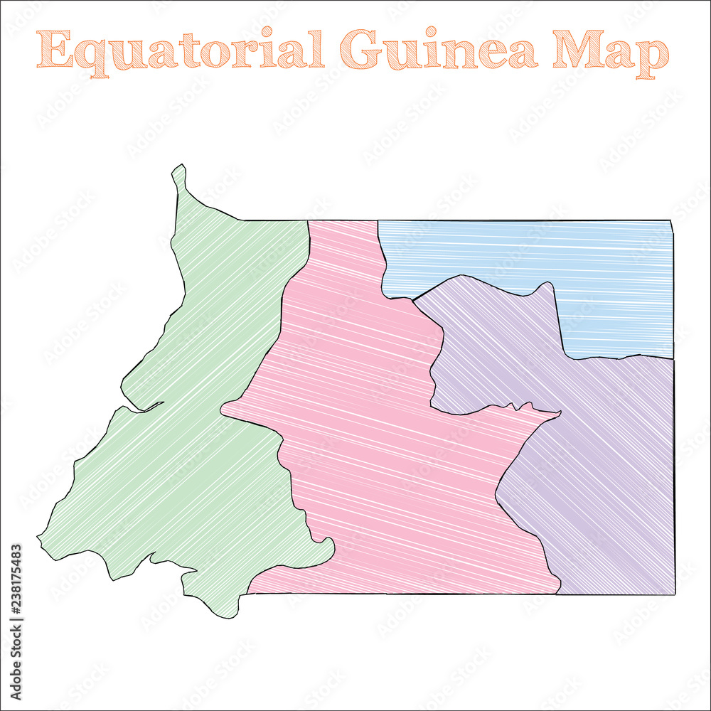 Equatorial Guinea hand-drawn map. Colorful sketchy country outline ...
