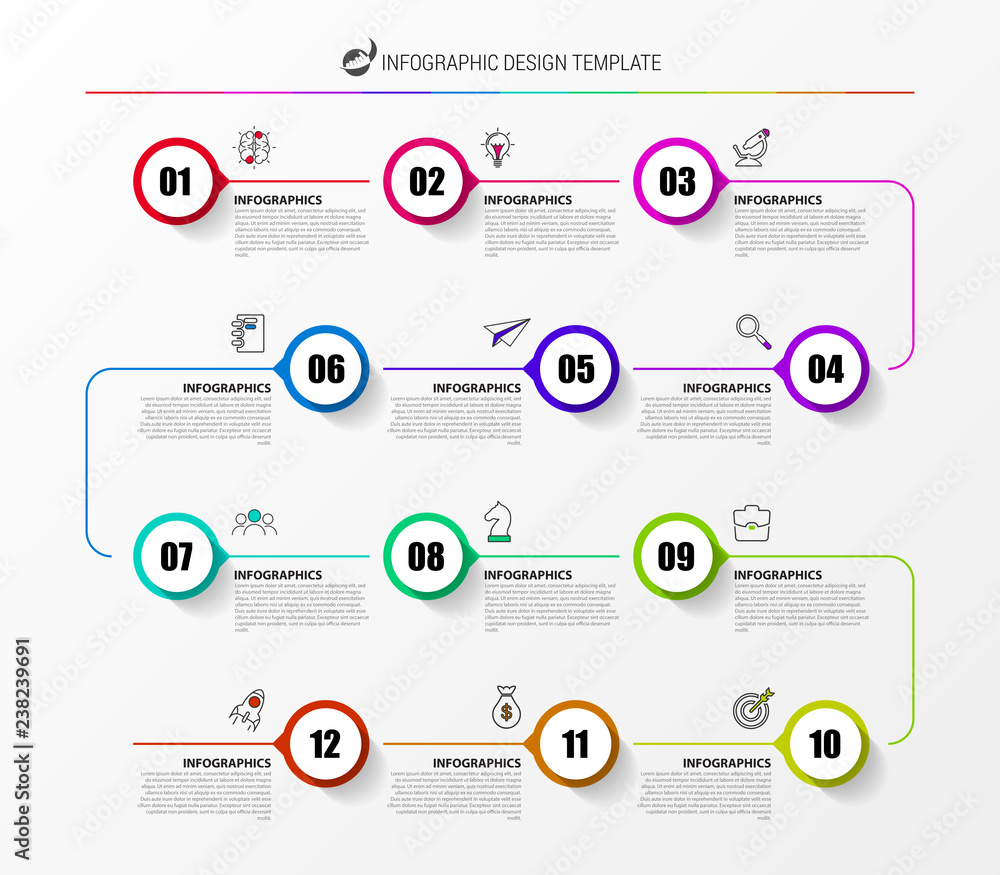 Infographic design template. Timeline concept with 12 steps Stock ...