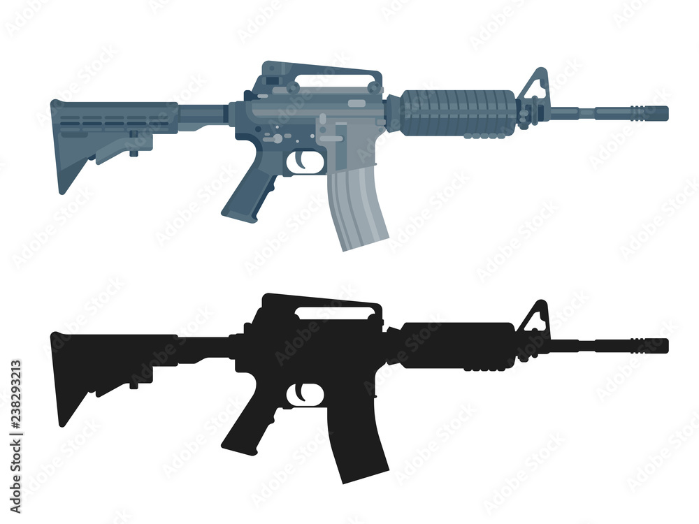 M16 assault rifle isolated on white. Flat design. Military automatic ...