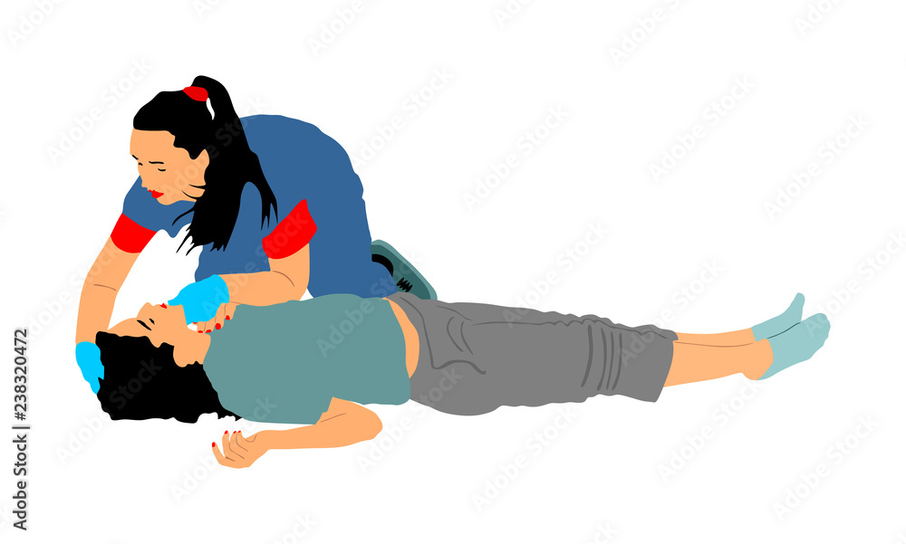 Paramedic rescue patient first aid vector illustration. Woman in ...
