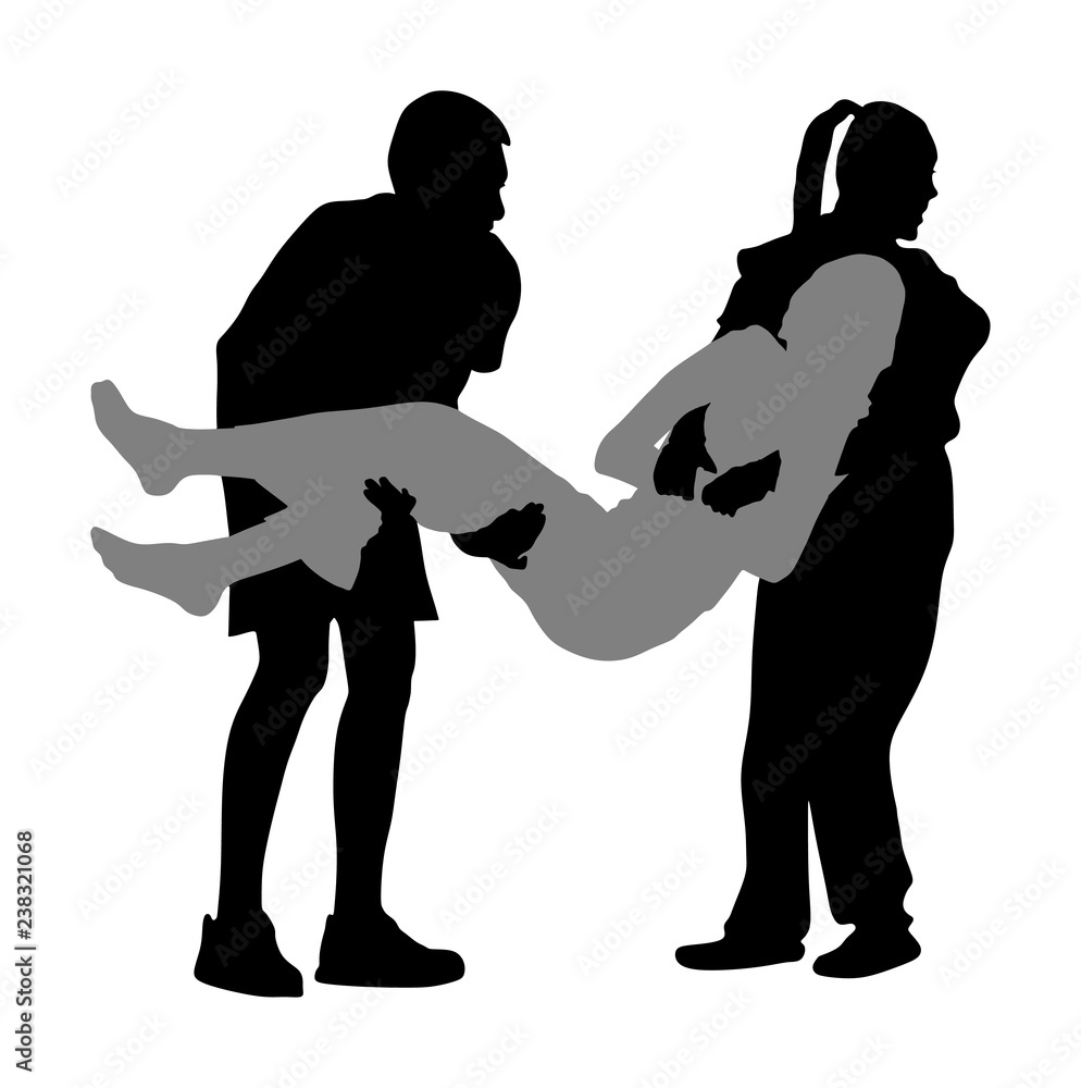 Paramedic rescue patient first aid vector silhouette. Woman in ...
