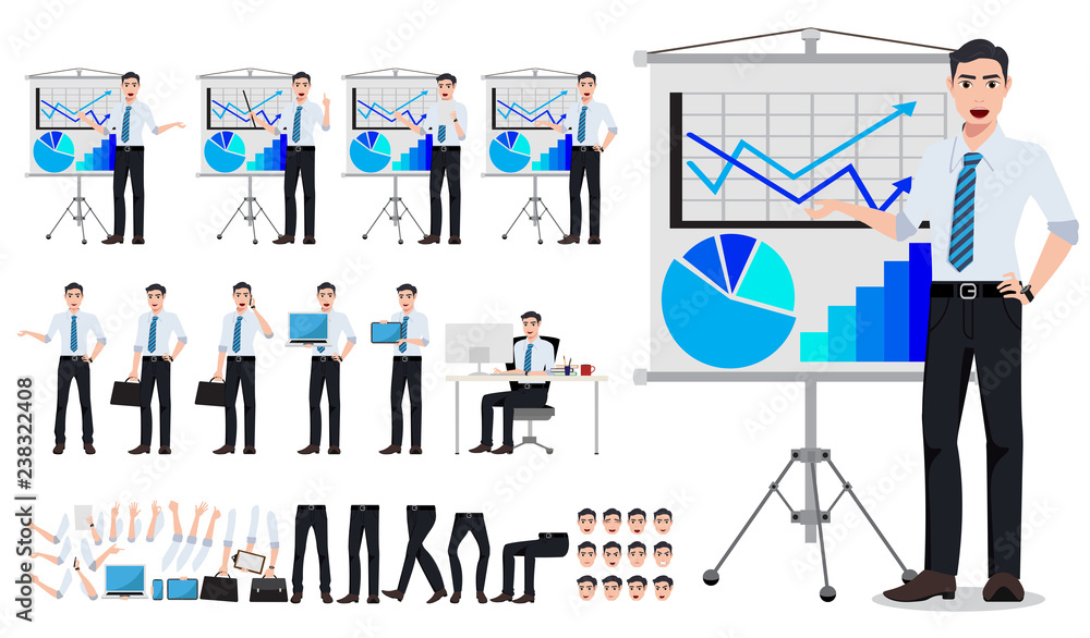 Business man for business presentation vector character creation set ...