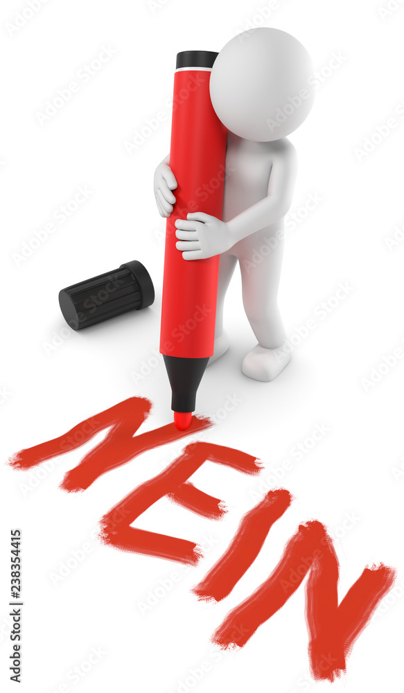 3D Illustration weißes Männchen mit Stift Nein Stock Illustration ...