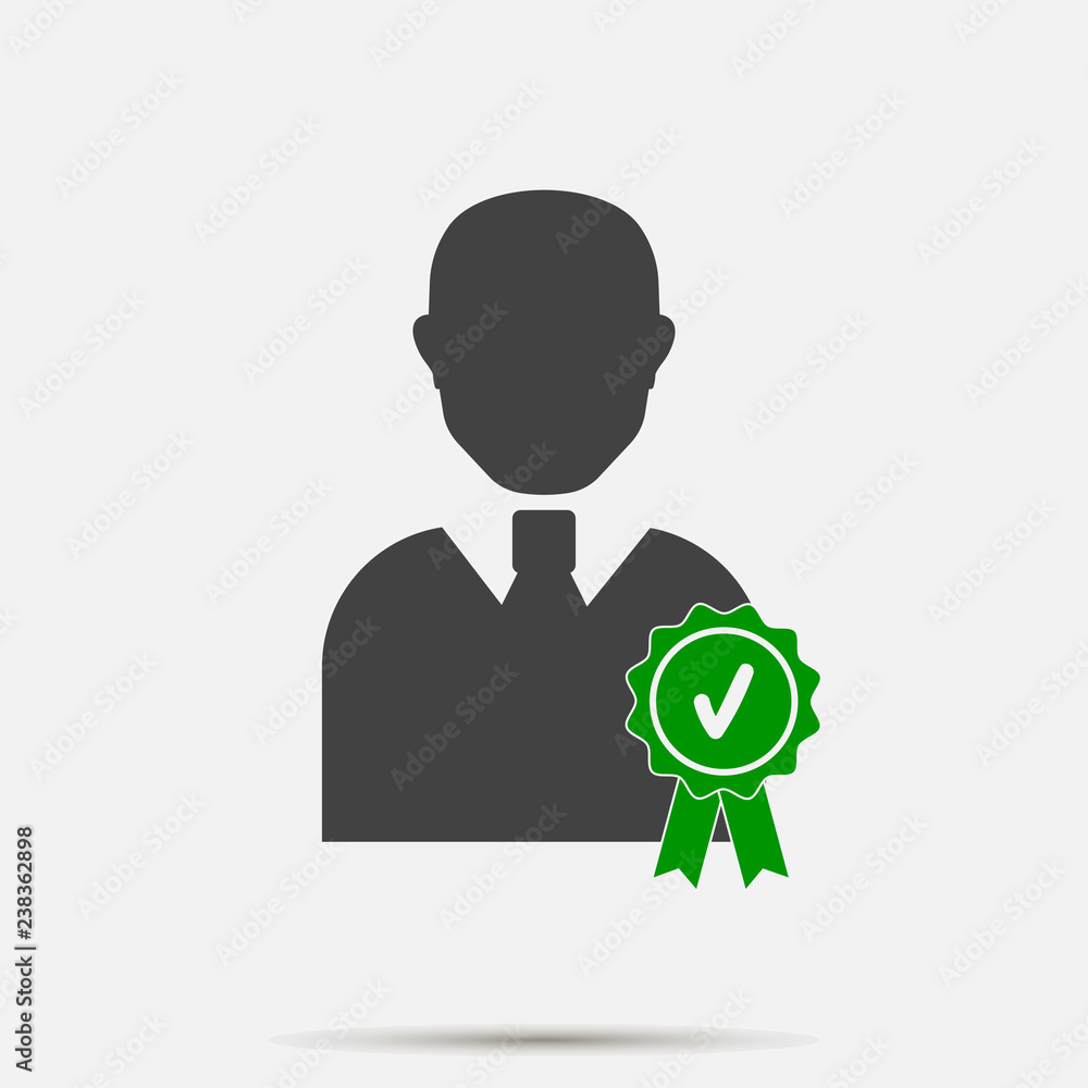 Vector icon Certified person. Image of man and medal. Symbol reward ...