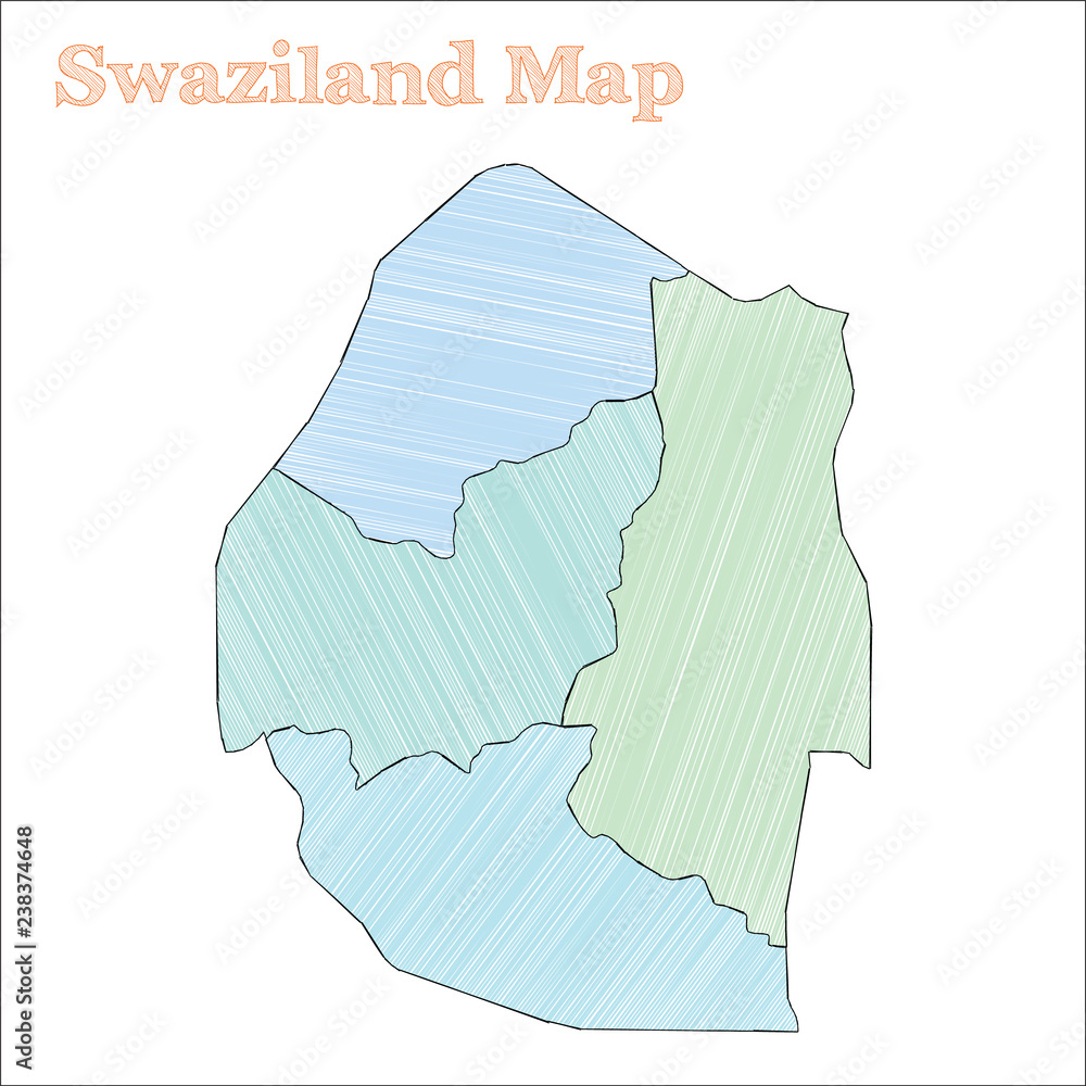 Swaziland hand-drawn map. Colorful sketchy country outline. Curious ...