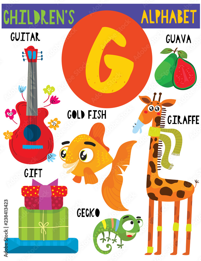 Letter G.Cute children's alphabet with adorable animals and other ...