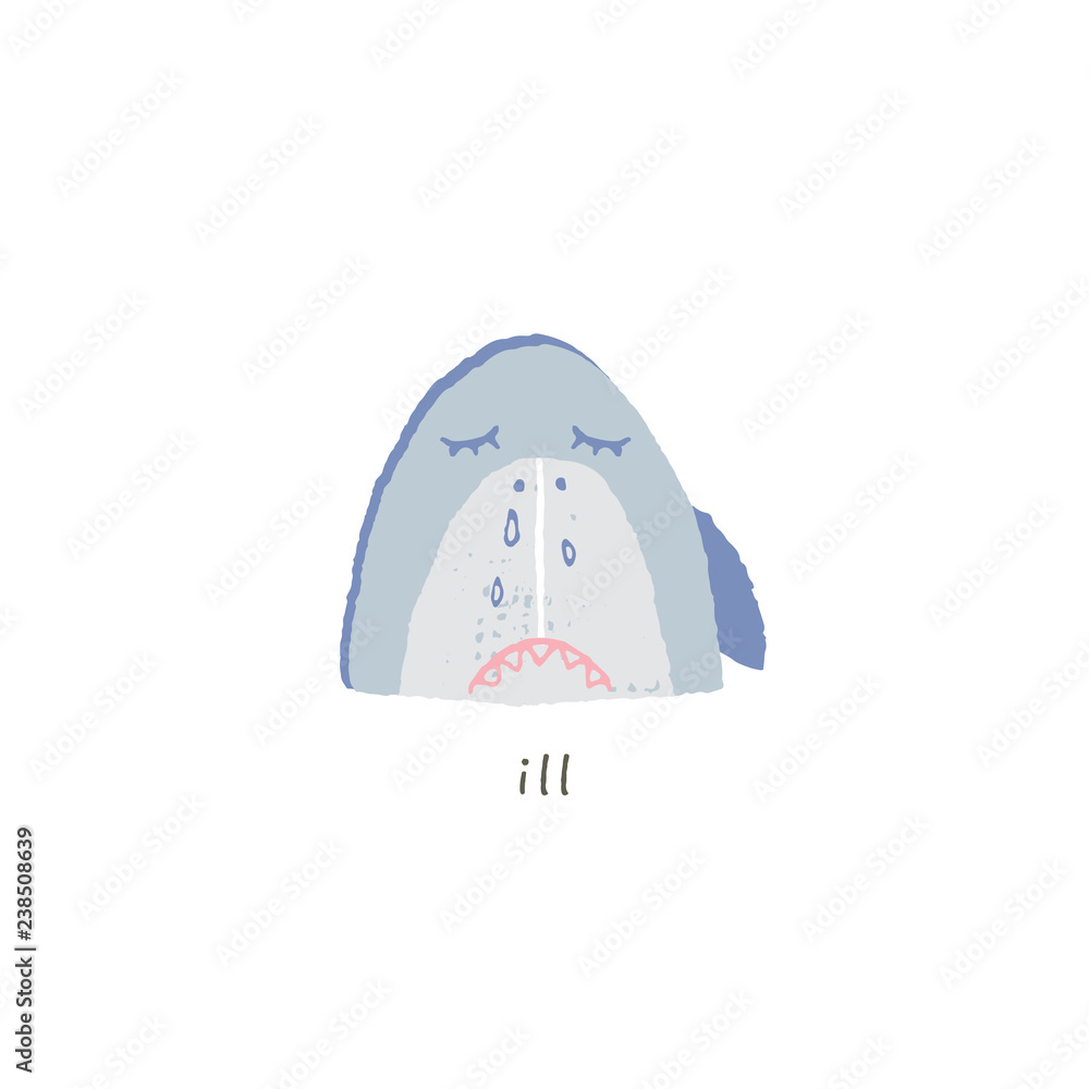 Vector hand drawn emoji. Sad and sick shark smile. Stock Vector | Adobe ...
