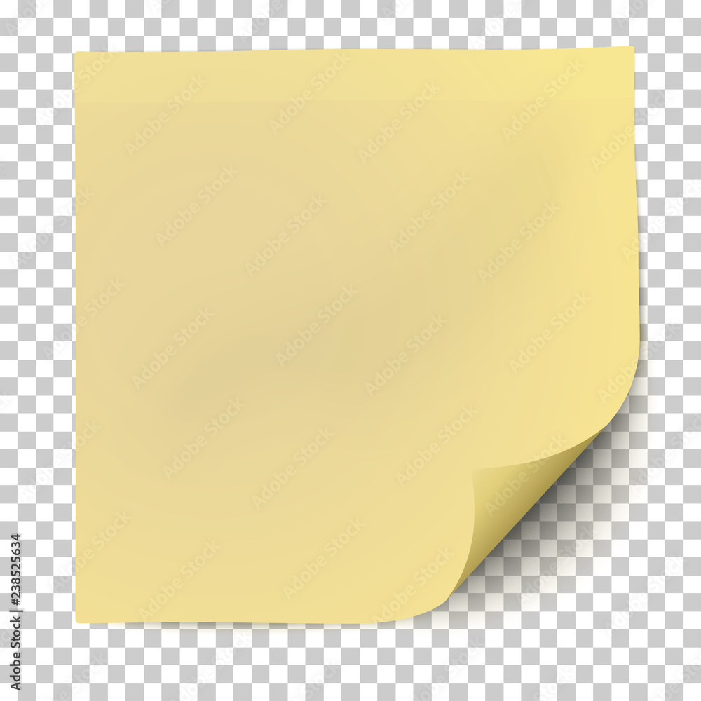 Office yellow paper sticker with curled the lower right corner and ...